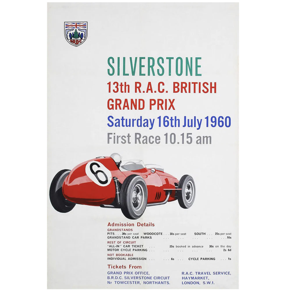 Original 1960 Silverstone British Grand Prix Ferrari Racing Poster