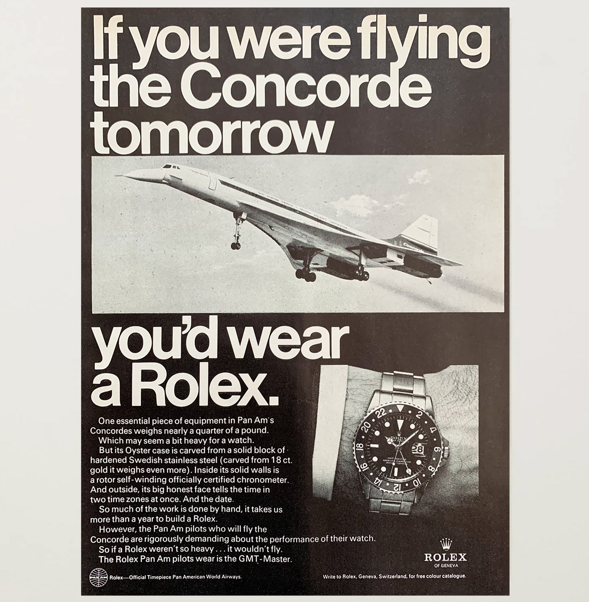 Framed Vintage Rolex GMT-Master Concorde Jet Ad