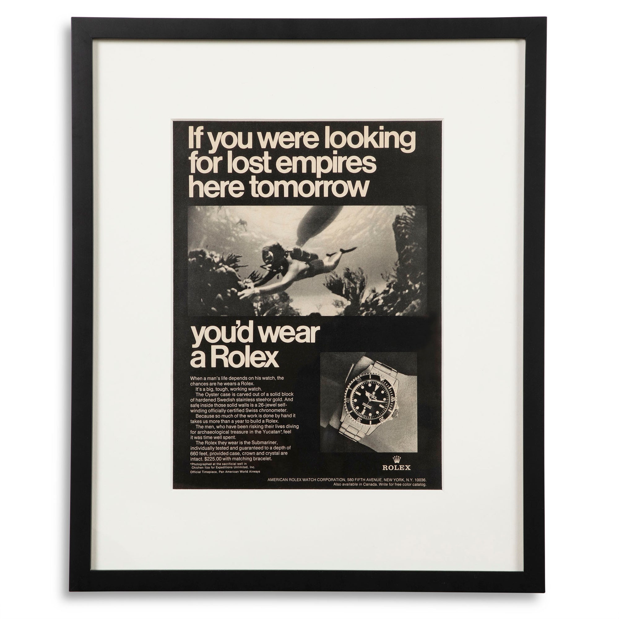 Framed Vintage Rolex Submariner SCUBA Diving ad