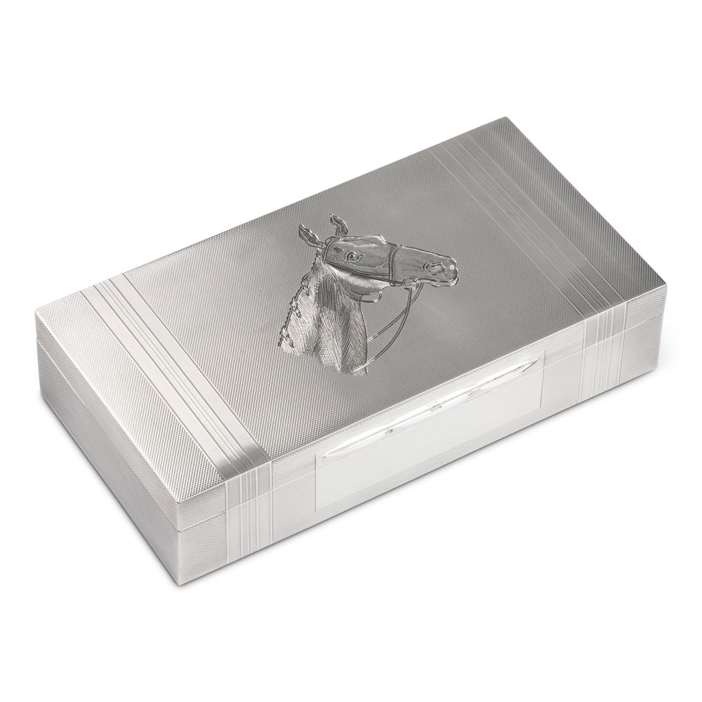 A.Wilcox Sterling Engine Turned Horse Cigar Box