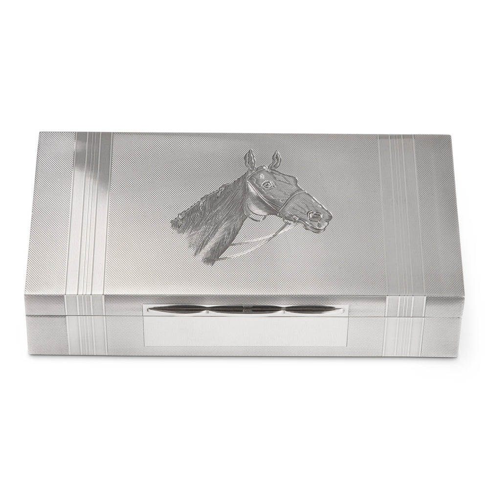 A.Wilcox Sterling Engine Turned Horse Cigar Box