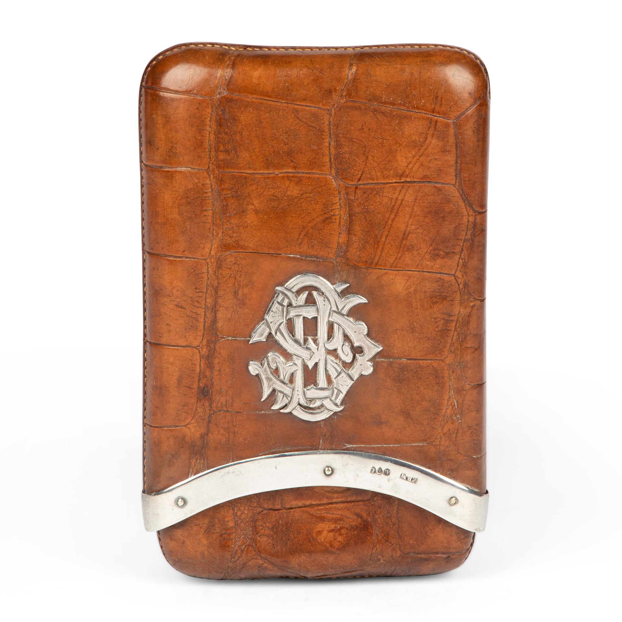 Antique Alligator & Sterling Monogram Cigar Case