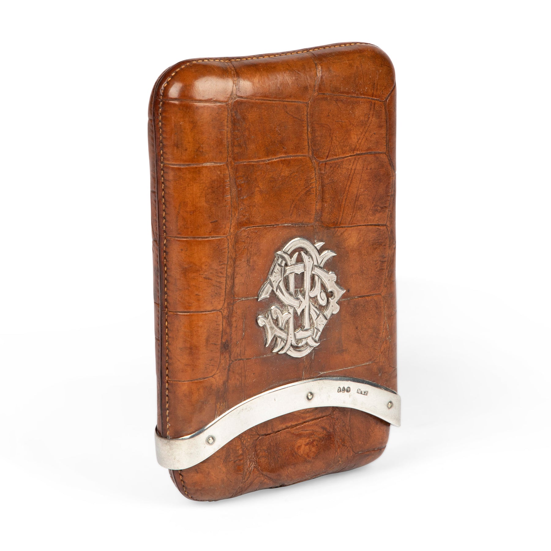 Antique Alligator & Sterling Monogram Cigar Case