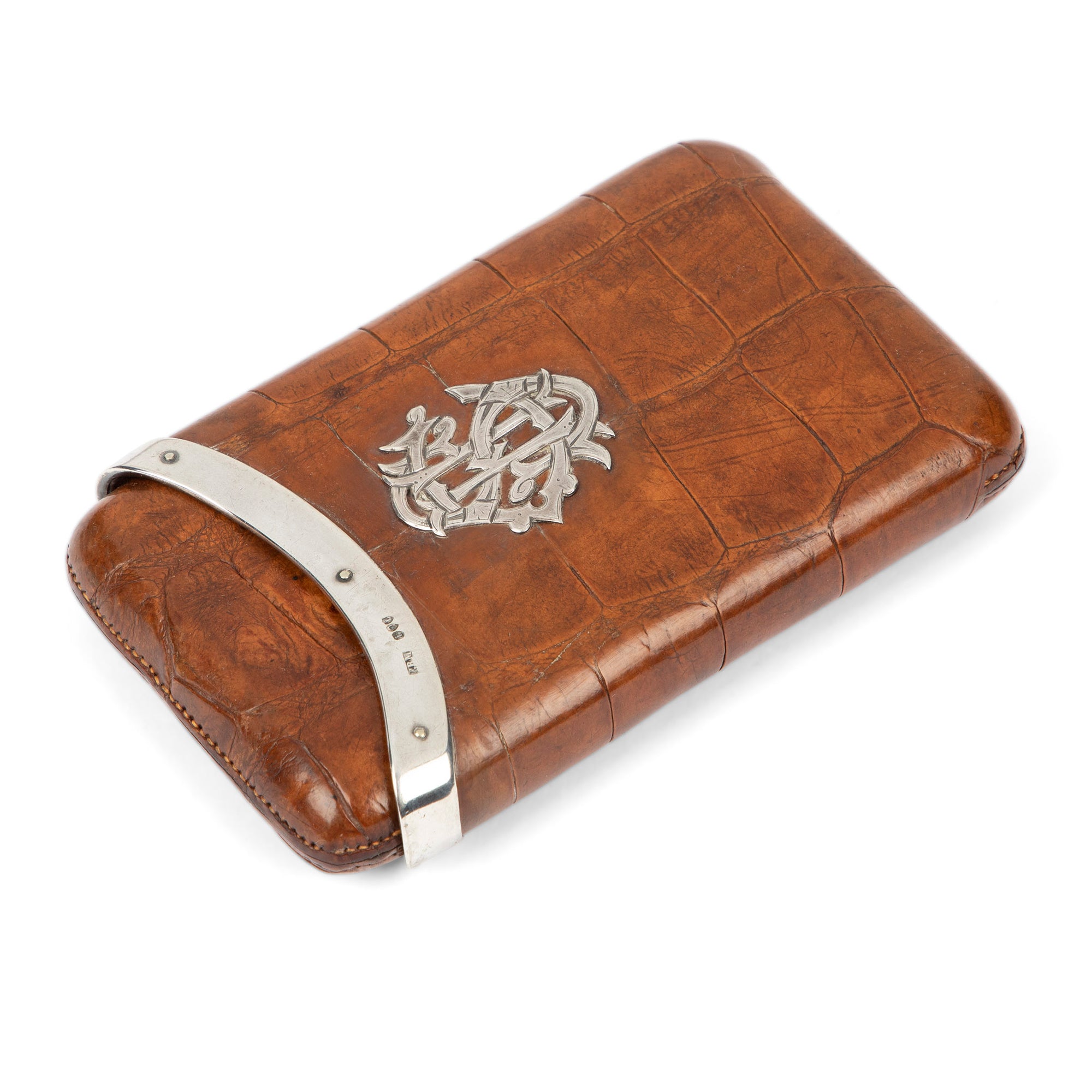 Antique Alligator & Sterling Monogram Cigar Case