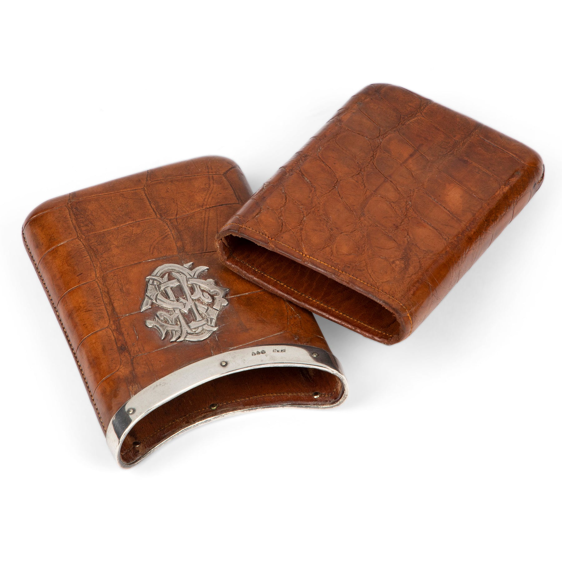 Antique Alligator & Sterling Monogram Cigar Case
