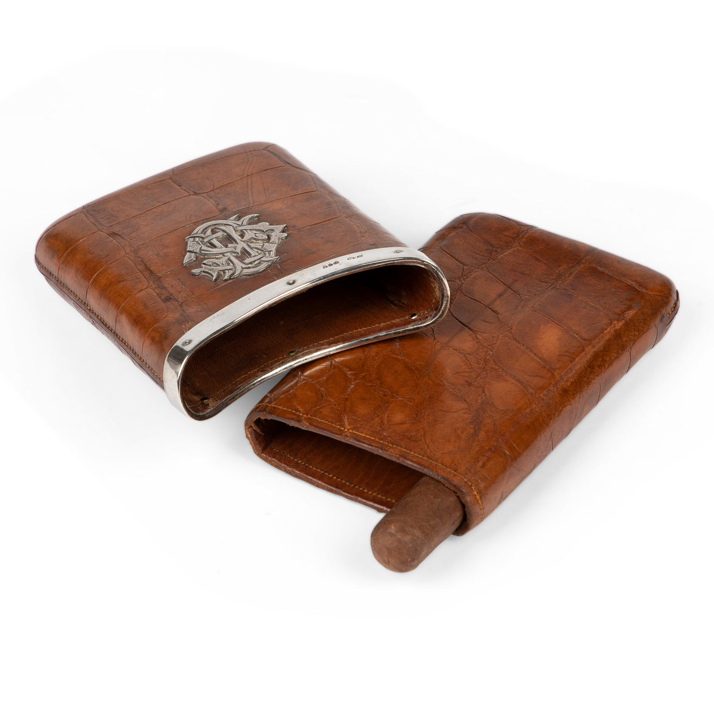 Antique Alligator & Sterling Monogram Cigar Case