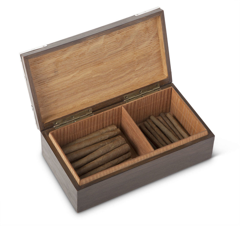 English Oak Sterling Silver Cigar Box