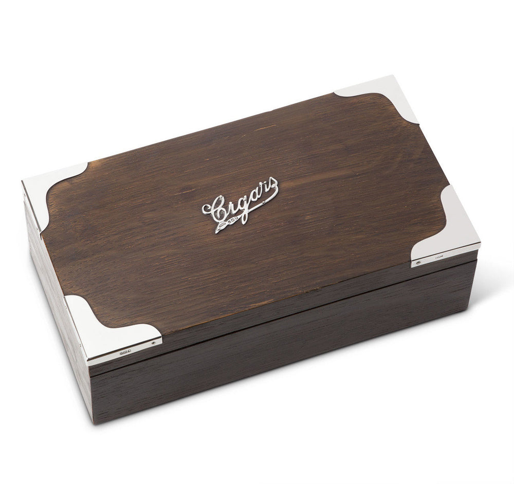 English Oak Sterling Silver Cigar Box