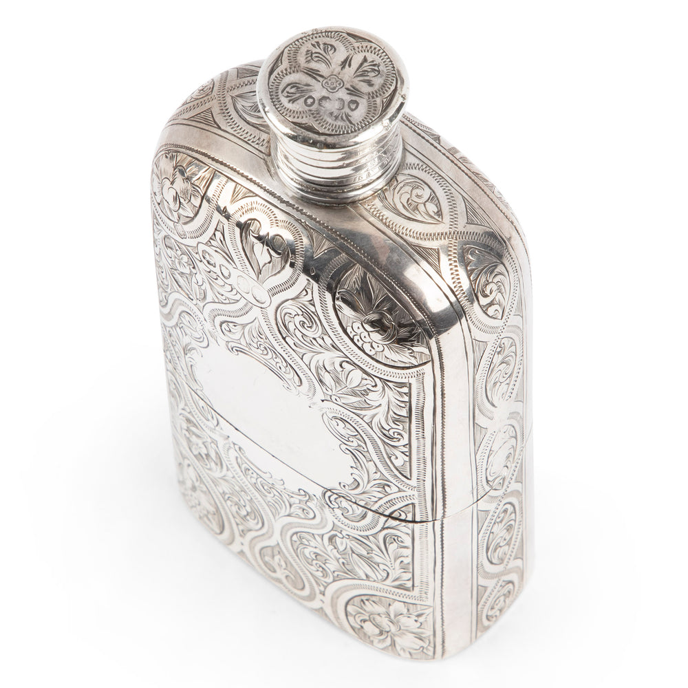 Antique Sterling Silver Engraved Hip Flask