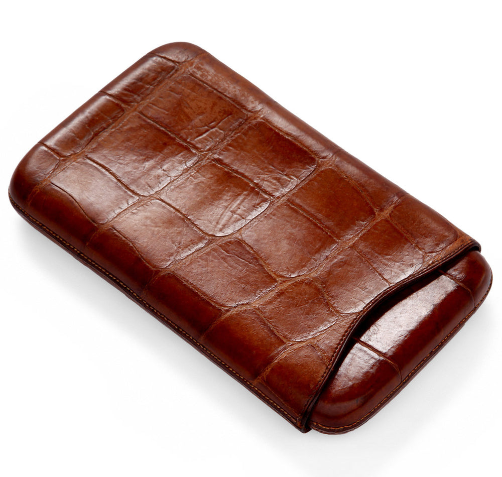 Large Antique Crocodile Leather Cigar Case