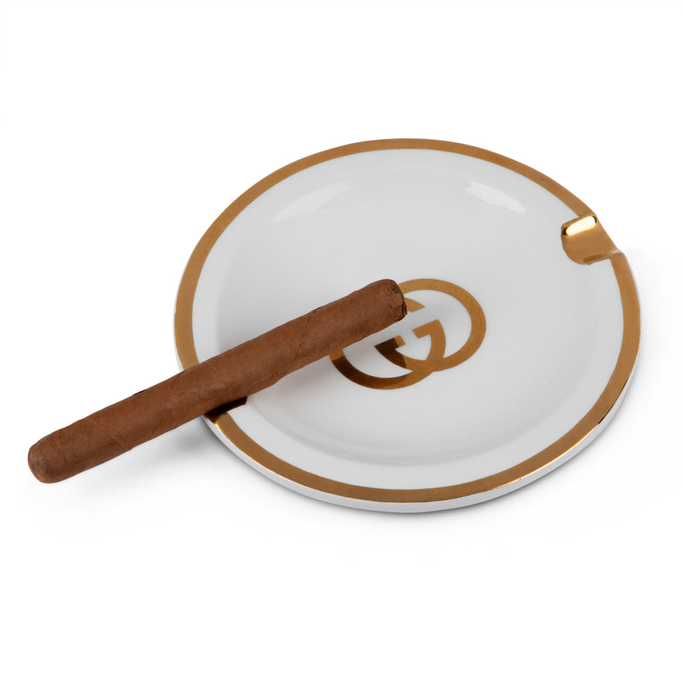 Vintage Gucci Porcelain Gold Trim Ashtray Dish