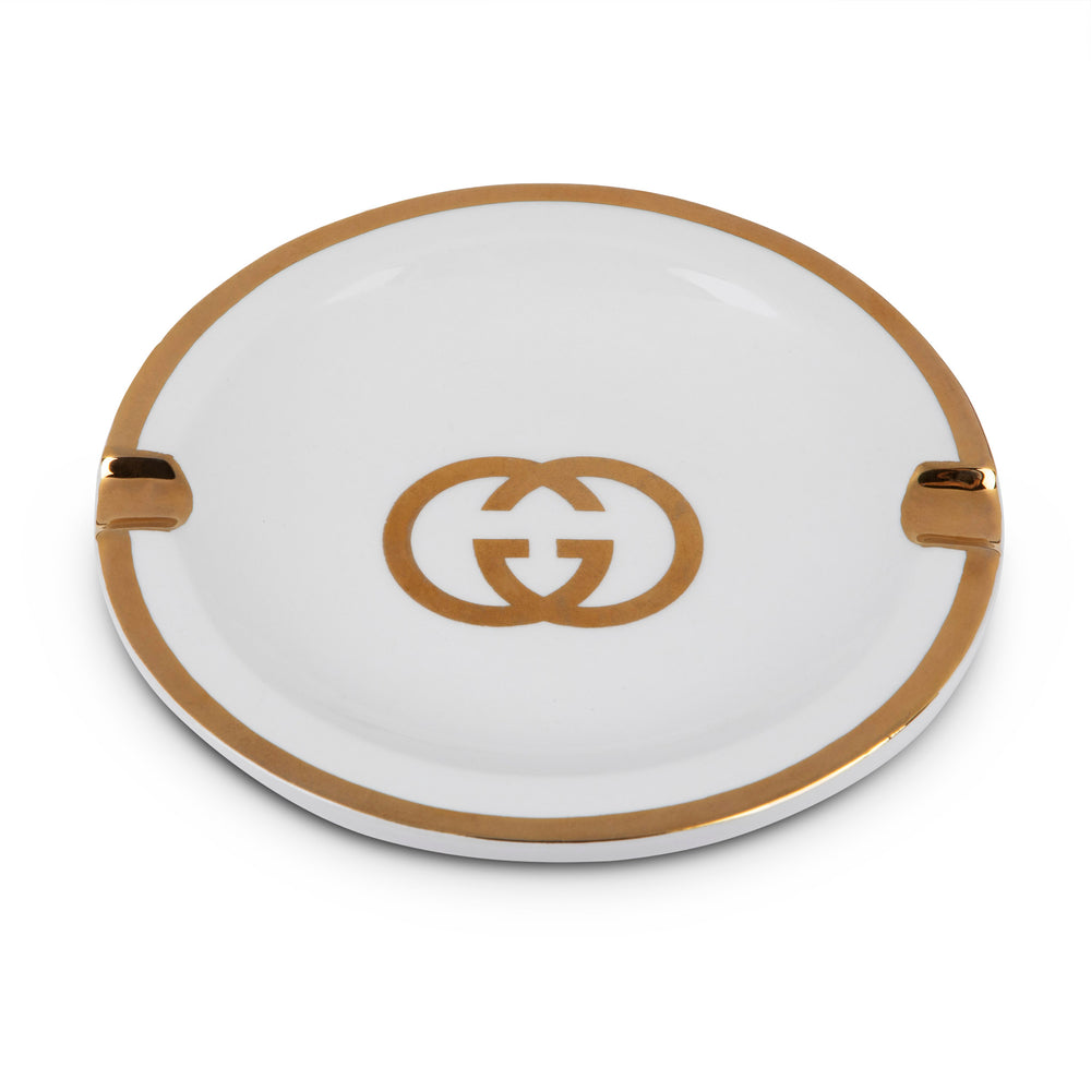 Vintage Gucci Porcelain Gold Trim Ashtray Dish