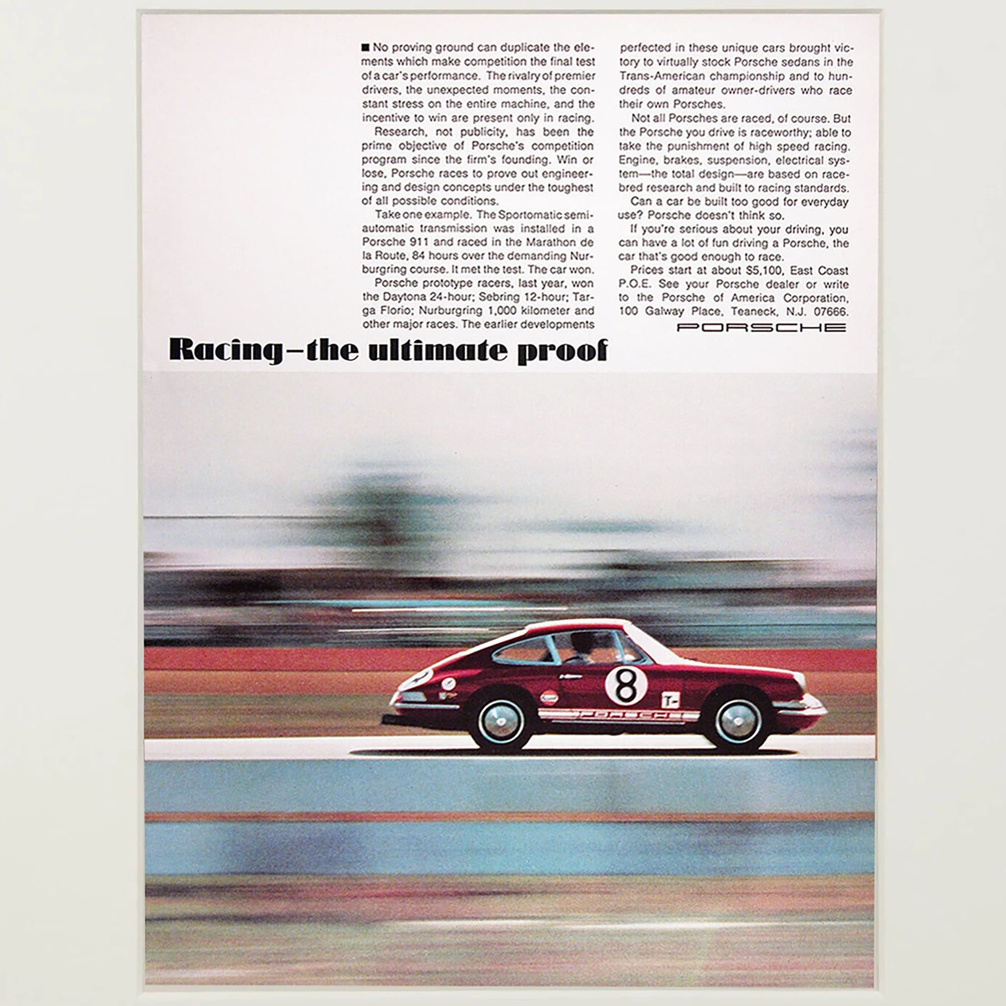 Framed Vintage Porsche 911 Racing Advertisement