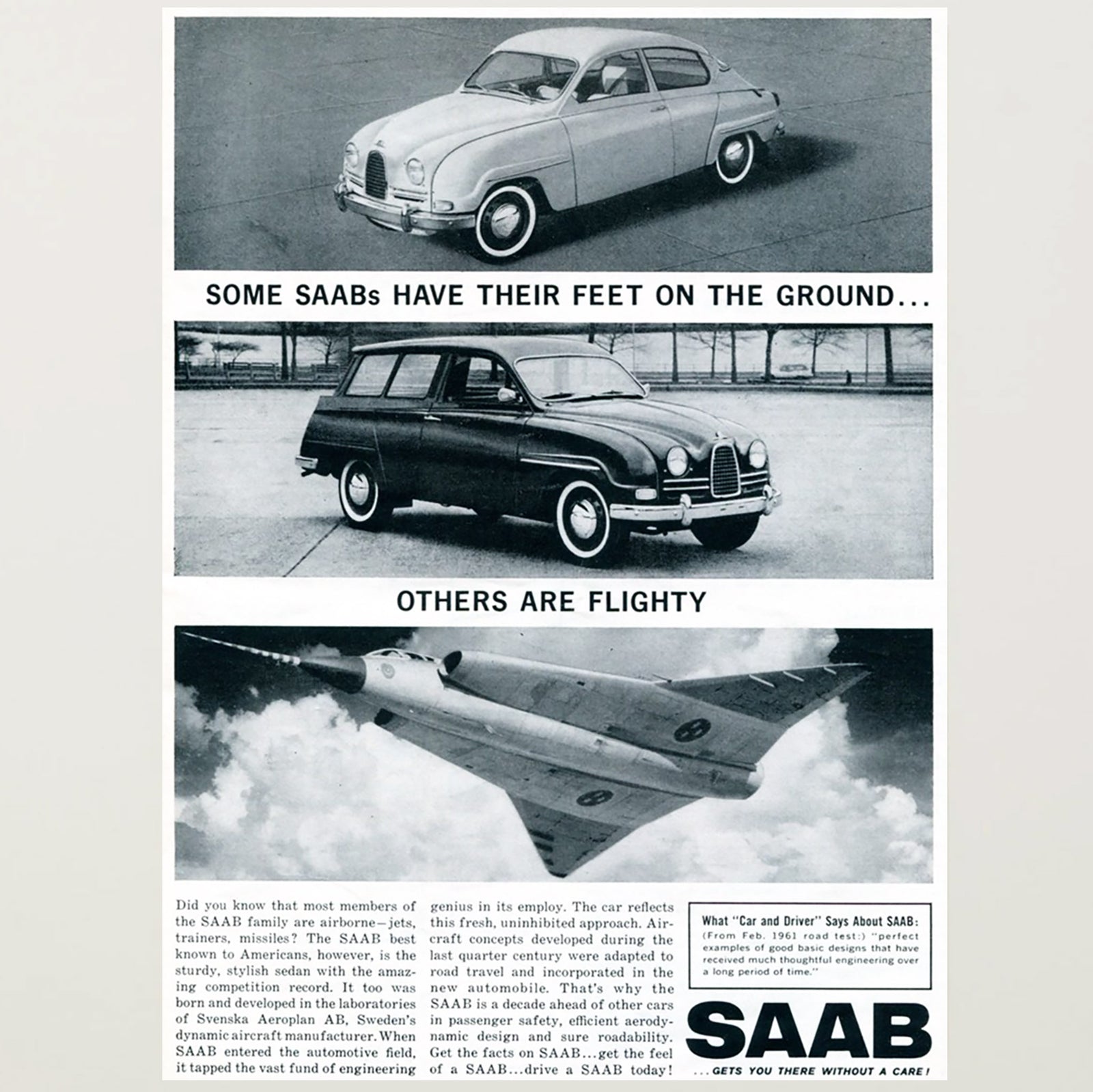 Framed Saab 1960s Feet on The Ground Advertisement